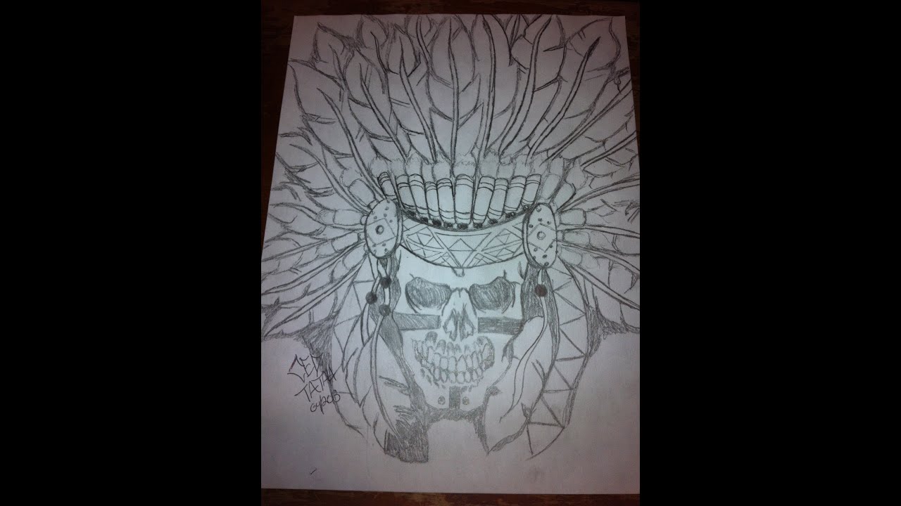 Native American Skull Drawing By Ced Tatau - YouTube