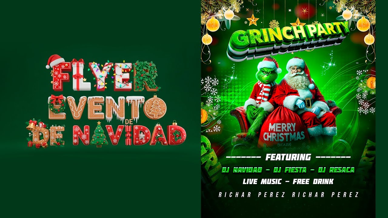 como CREAR Flyer GRINCH PARTY con Photoshop 🎇FLYER para NAVIDAD - YouTube