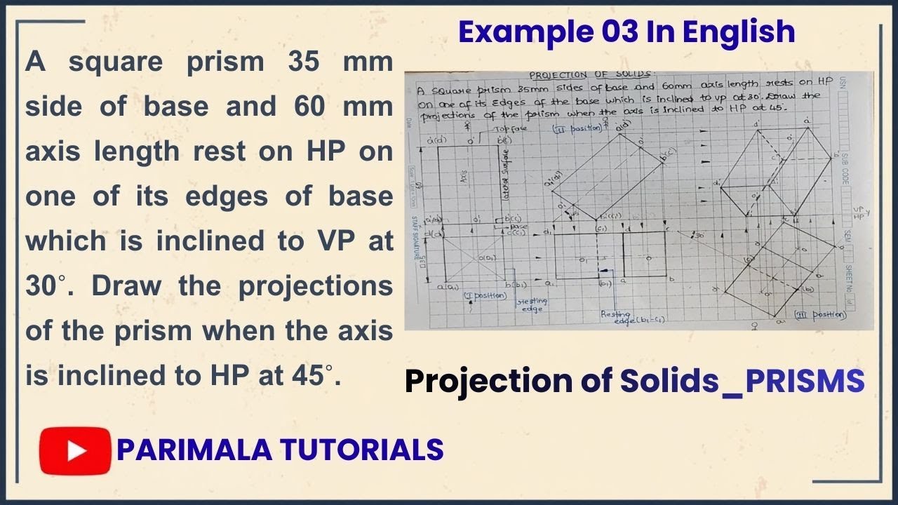 Projection of Solids_ Square Prism_ Example 02_ Manual Drawing ...