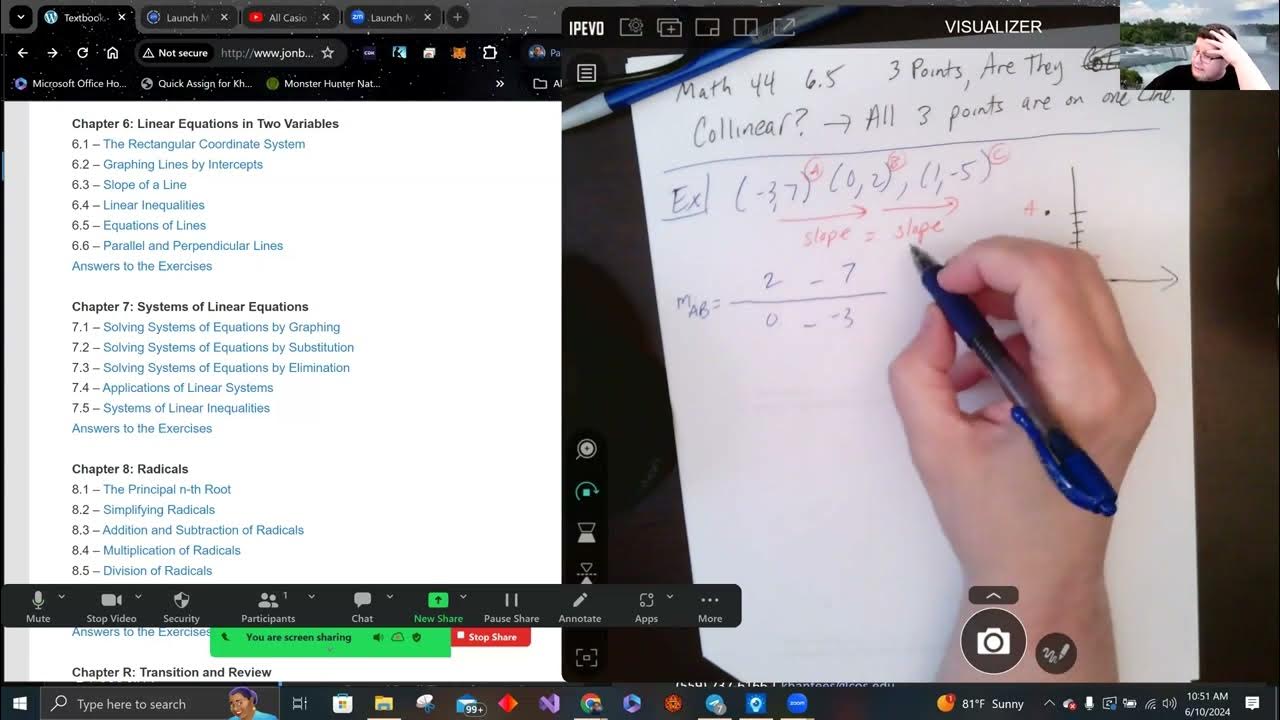 Math 044 College Algebra using jonblakely.com textbook 6.5c Collinear ...