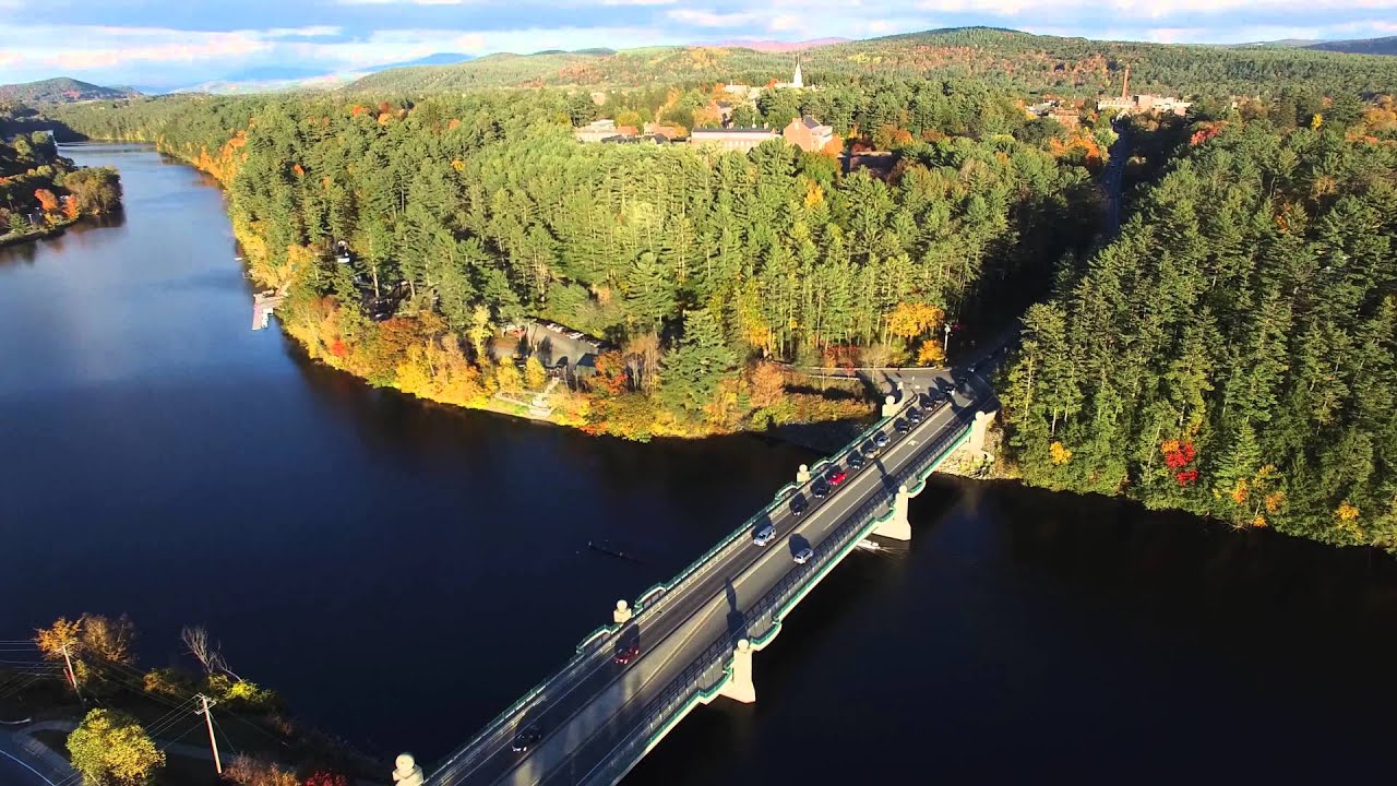 Ledyard Bridge, Connecticut River aerial view drone time lapse - YouTube