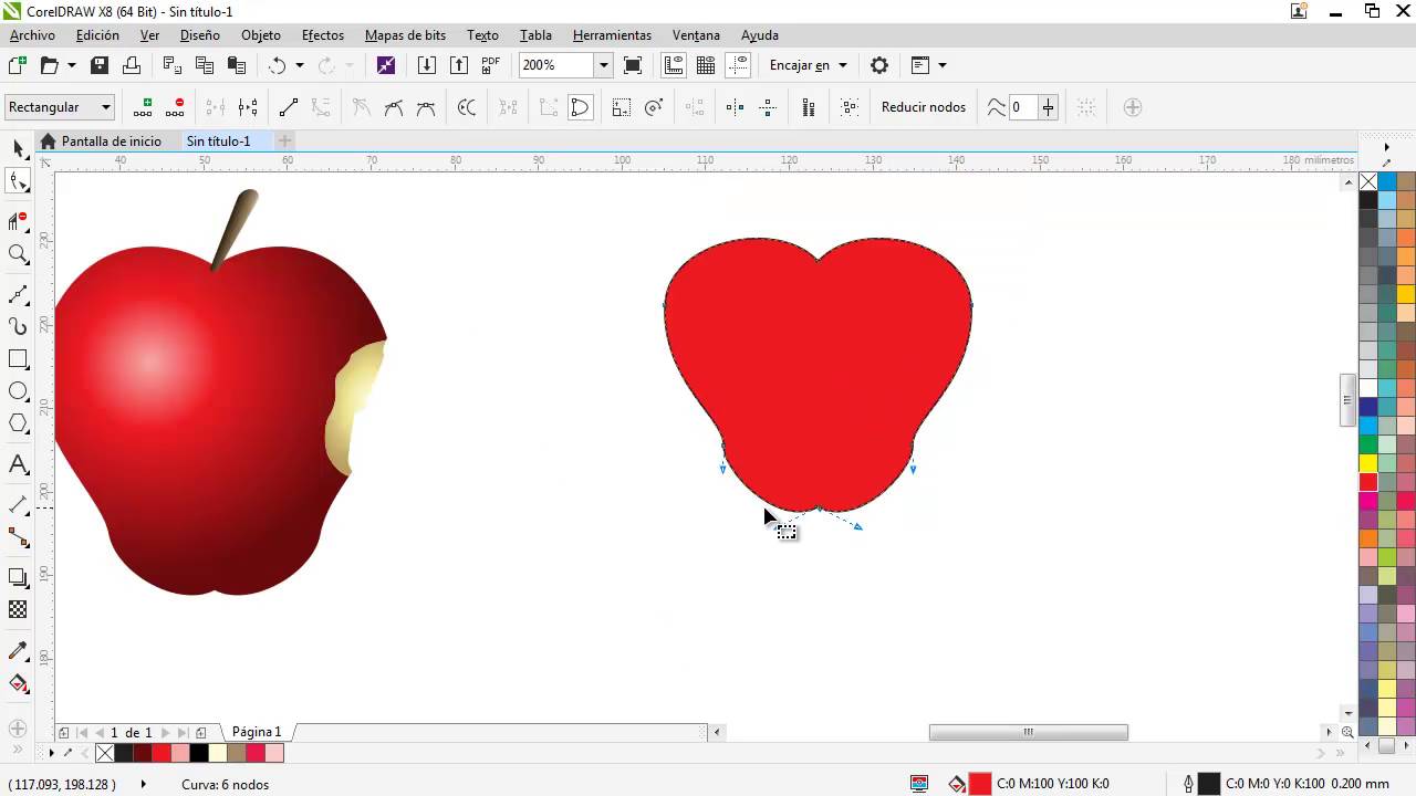 1 -2 CorelDraw: Manzana usando trazos, soldar, unir nodos y aplicar degradado - YouTube