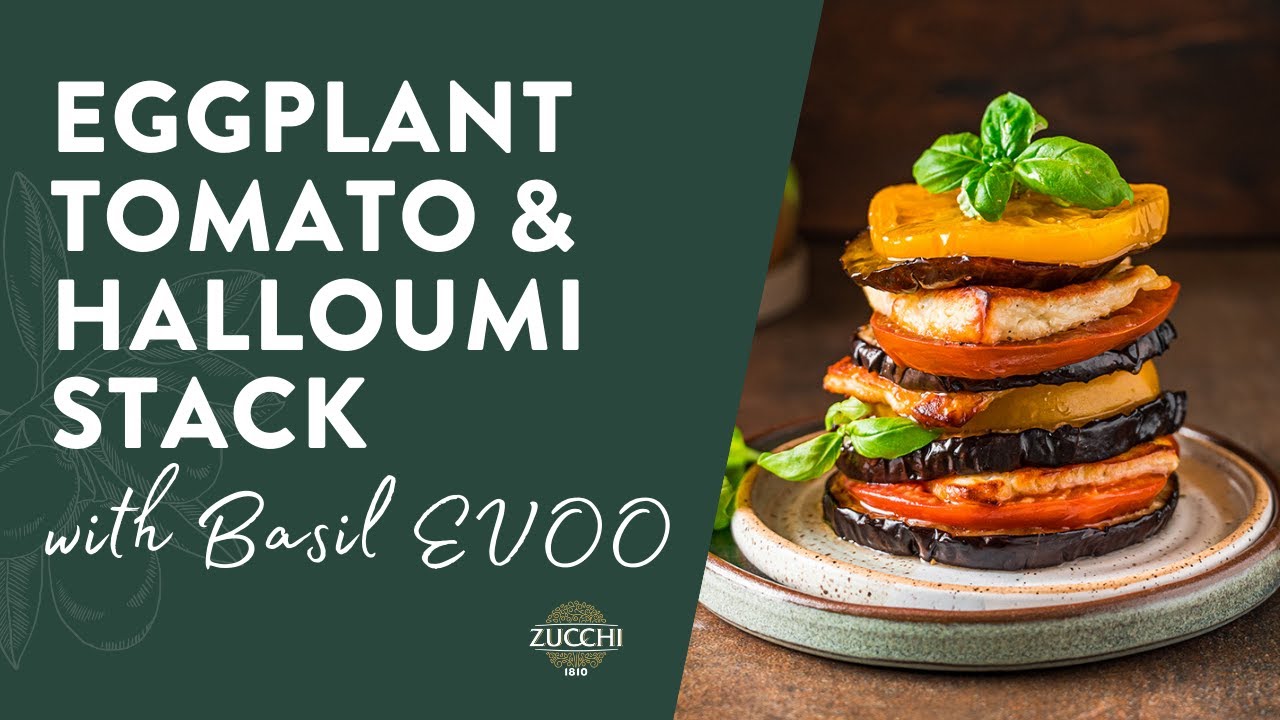Roasted Eggplant Tomato & Halloumi Stacks - YouTube