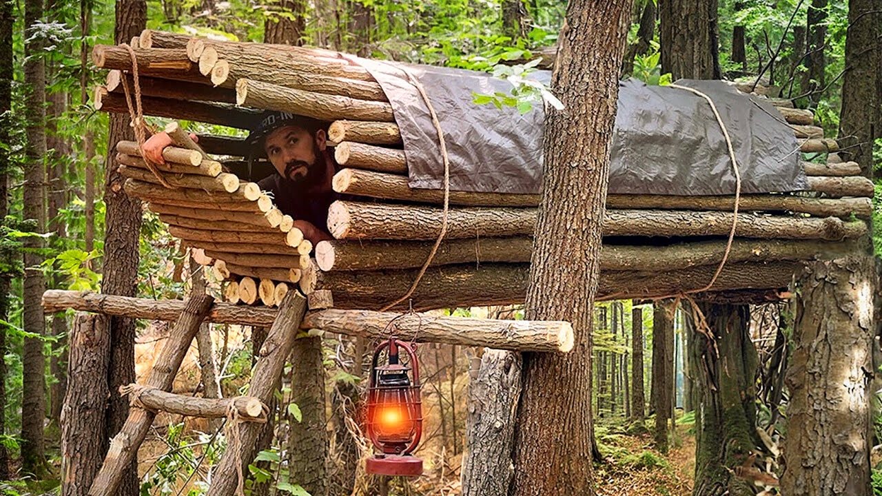 Building a Barrel Hut for Survival in the Woods - YouTube