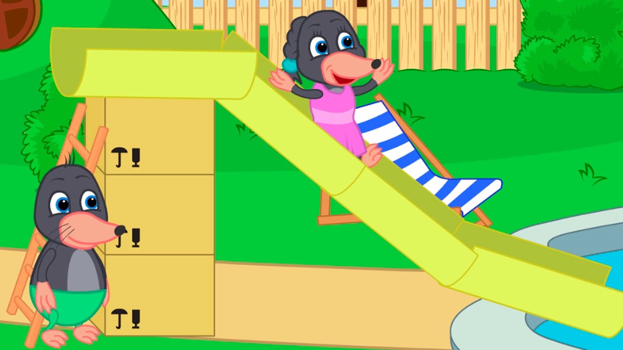 Benny Mole and Friends - Cardboard Slide For The Pool Cartoon for Kids ...