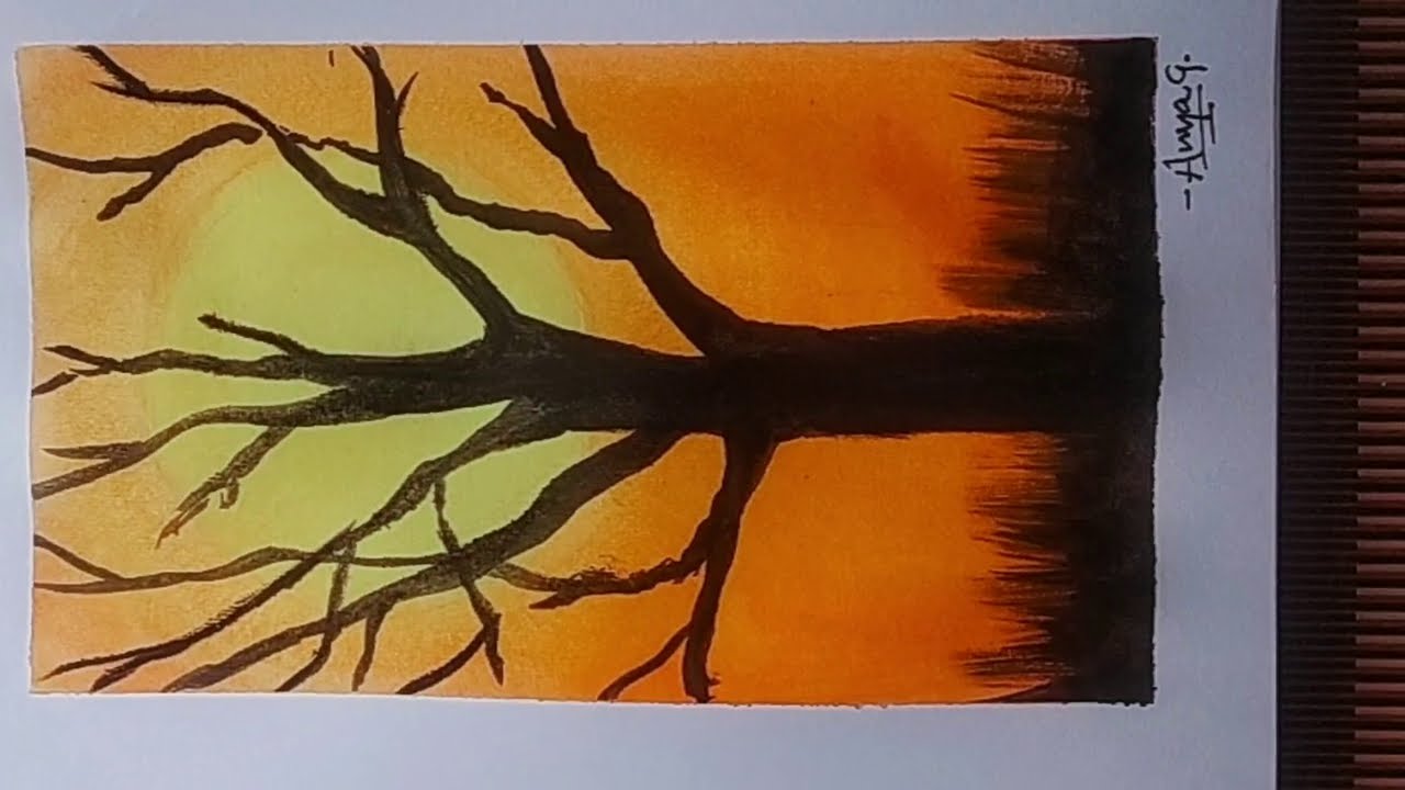 Shadow Painting | Quick and Easy Tutorial | Tree Shadow with Sunset ...