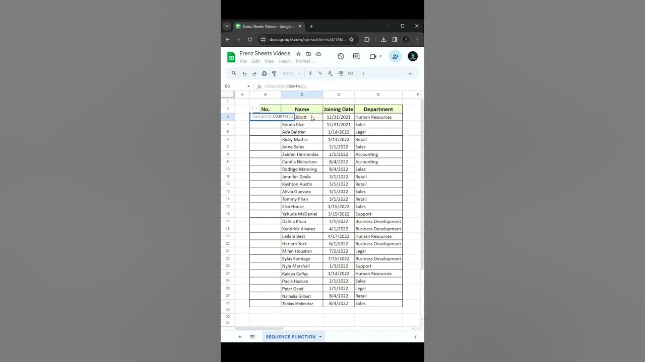 How to use Sequence Function in Google Sheets - YouTube