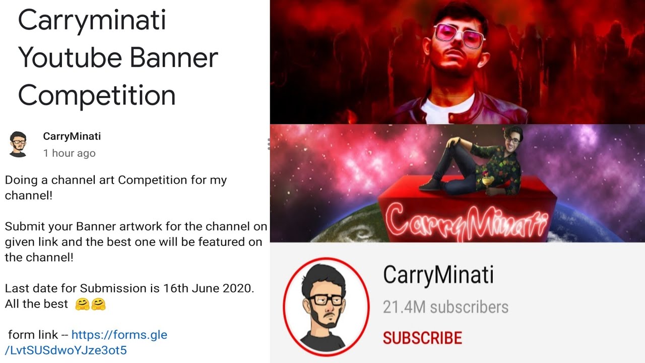 CarryMinati करा रहे YouTube Banner Competition, मिलेगा यह...! ऐसे भेजें अपना Art Work और अपनी ...