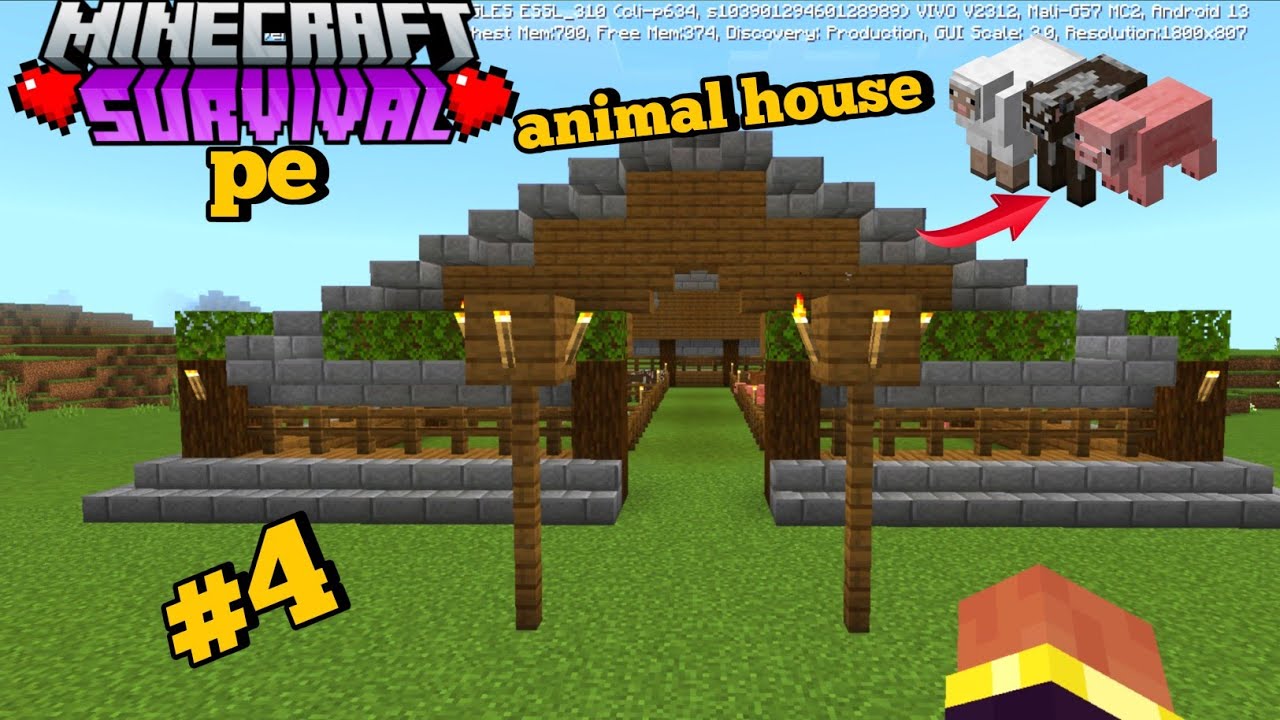 Minecraft survival pe world episode4 and build the animal house - YouTube