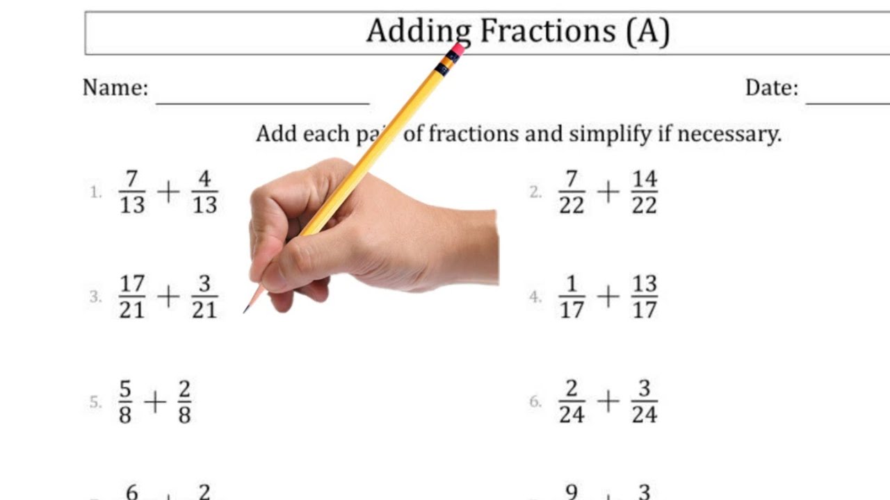 Adding Adding Fractions with Like Denominators (Simple Fraction Sums ...