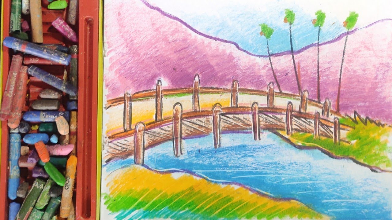 How to draw a scenery.//Pastel colour Scenery drawing. Sukriti Art ...