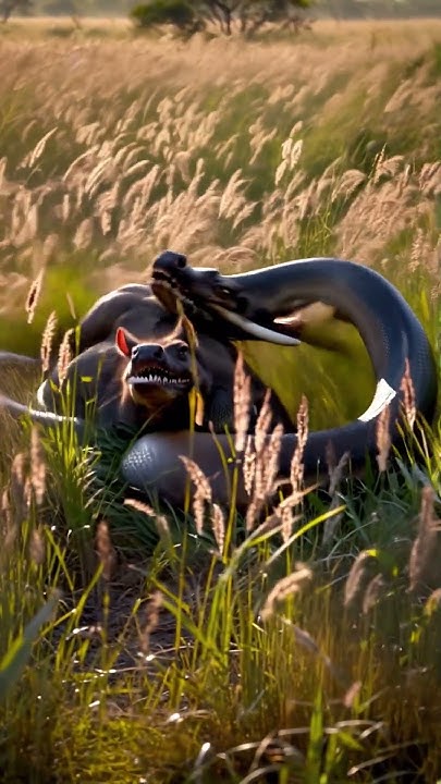 A mother and child of a wild boar encountered a giant python # ...