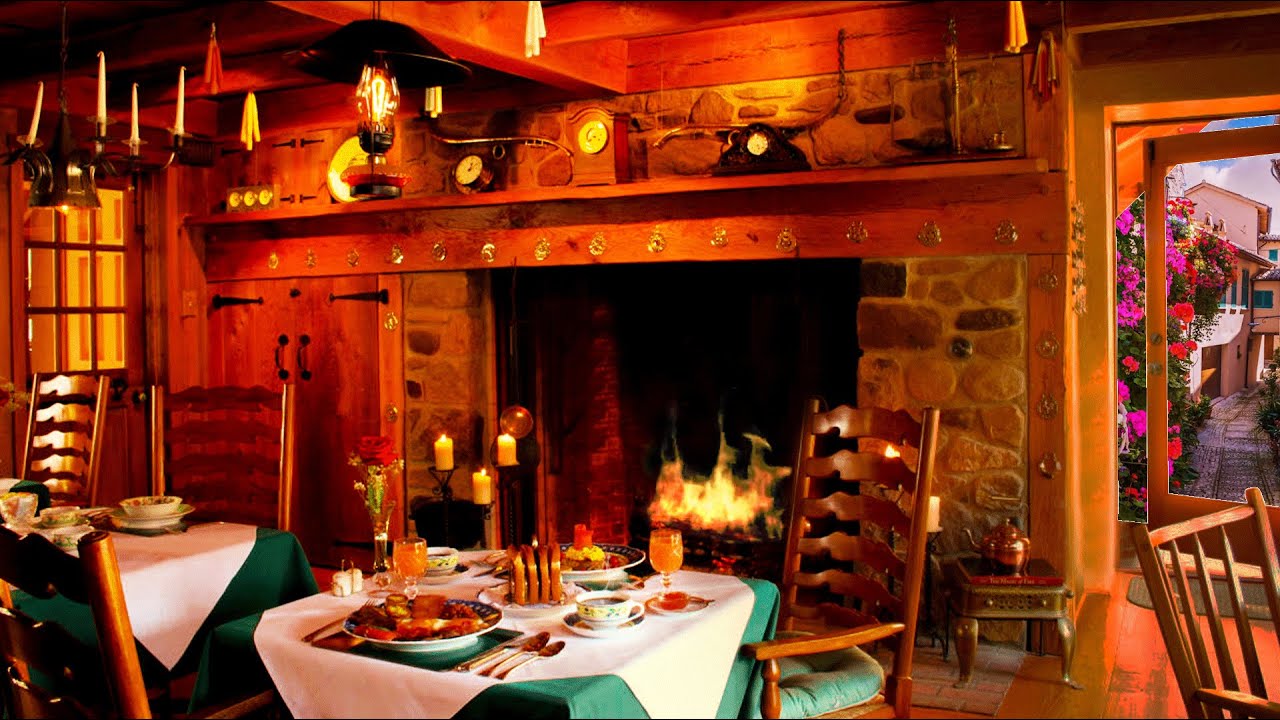 Spring Tea Room ASMR Ambience | Relaxing Nature Sounds rain, fireplace ...