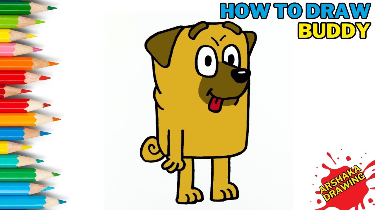 How to Draw and Color Buddy from Bluey Easy | Cartoon Character Drawing ...