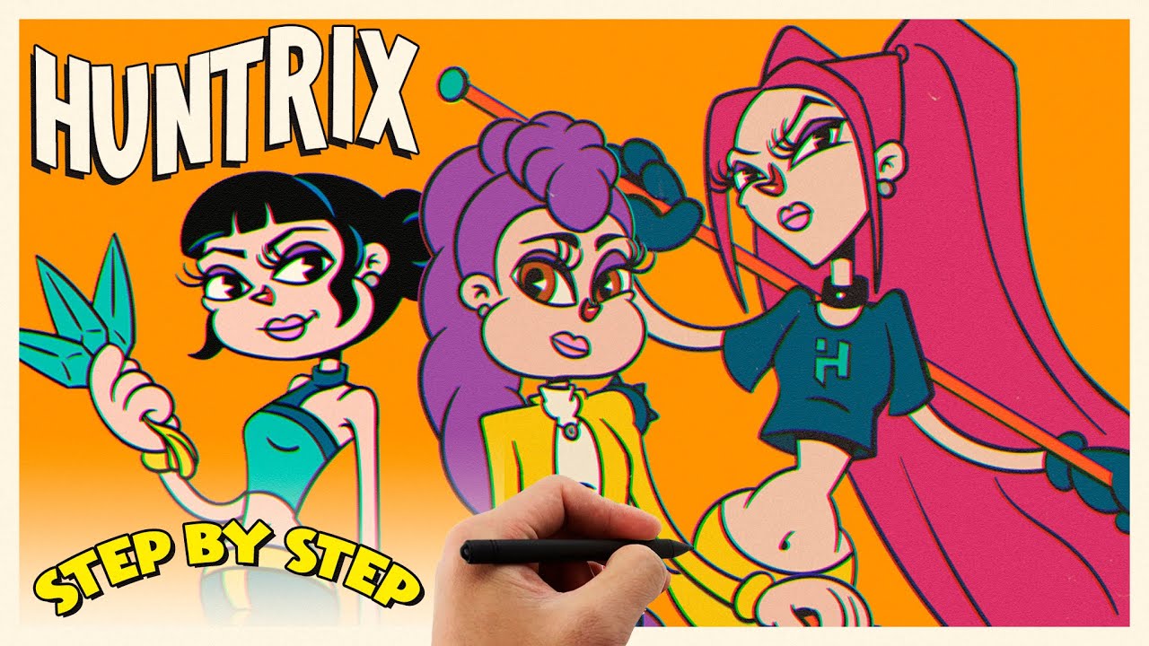 How to Draw Huntrix KPop Demon Hunters Rumi, Zoey & Mira | Retro ...