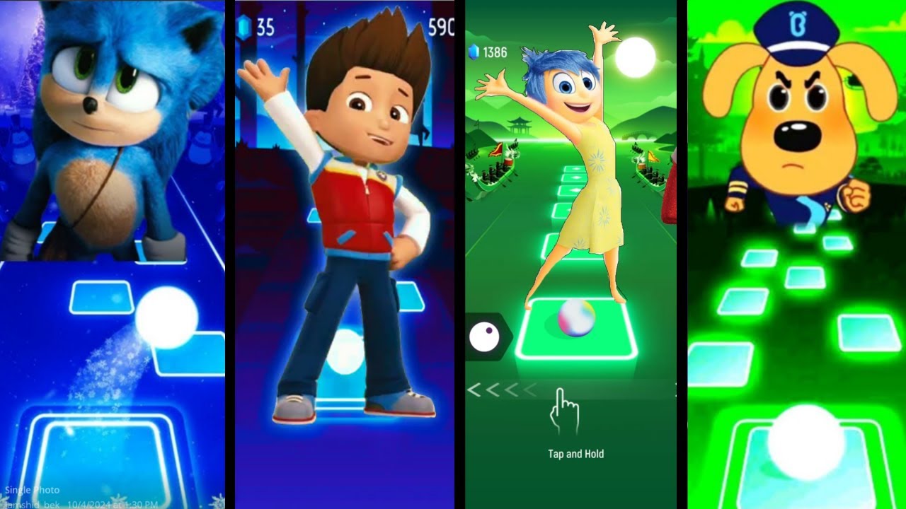 Tiles Hop Showdown: Sonic, Ryder, Joy Inside Out, Labrador! - YouTube