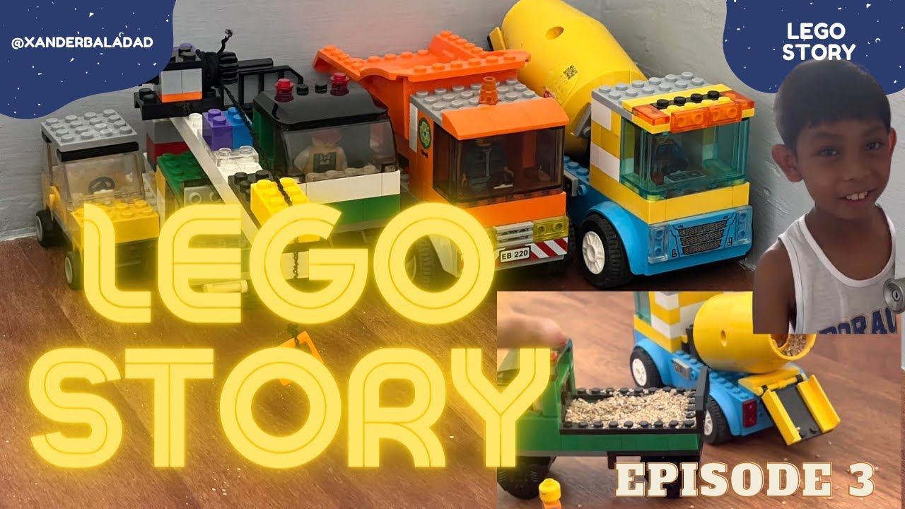 Lego Story Part 3- Cement Mixer, Dump Truck, Crane, & Car working ...