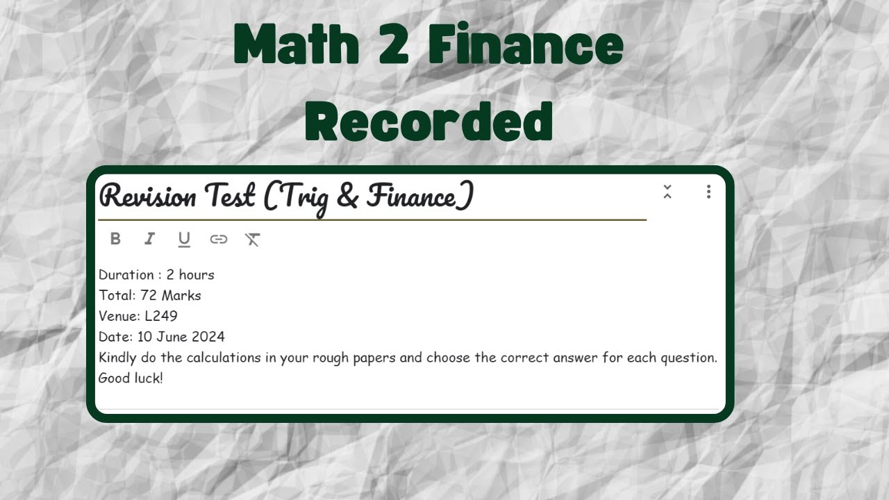 Finance Revision Test Meeting Recording | Math 2 - YouTube
