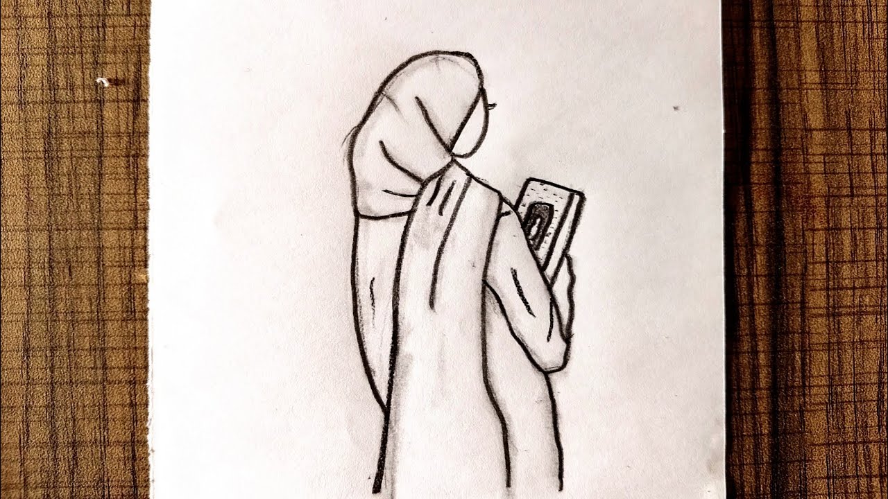 How to draw a hijab girl with Quran / Back side hijab girl drawing step ...
