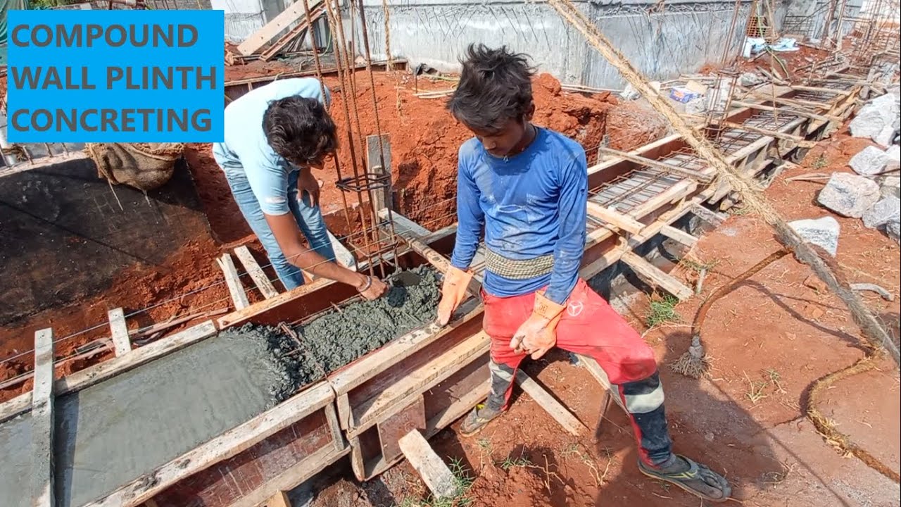 COMPOUND WALL PLINTH CONCRETING WORK - YouTube