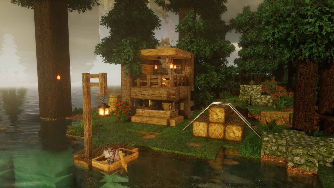 Building A Cozy Wooden House in Rain | Minecraft No music Builds - YouTube