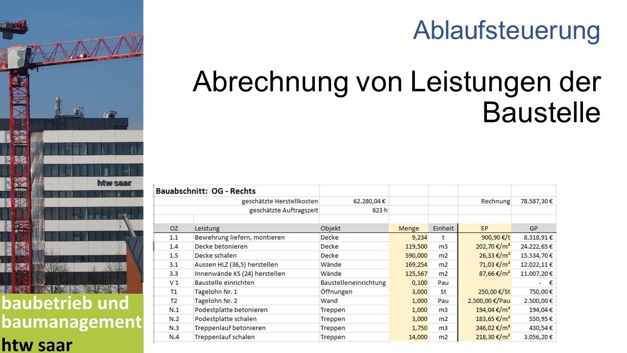 Die Abrechnung der Baustelle - Baubetrieb - htw saar - YouTube