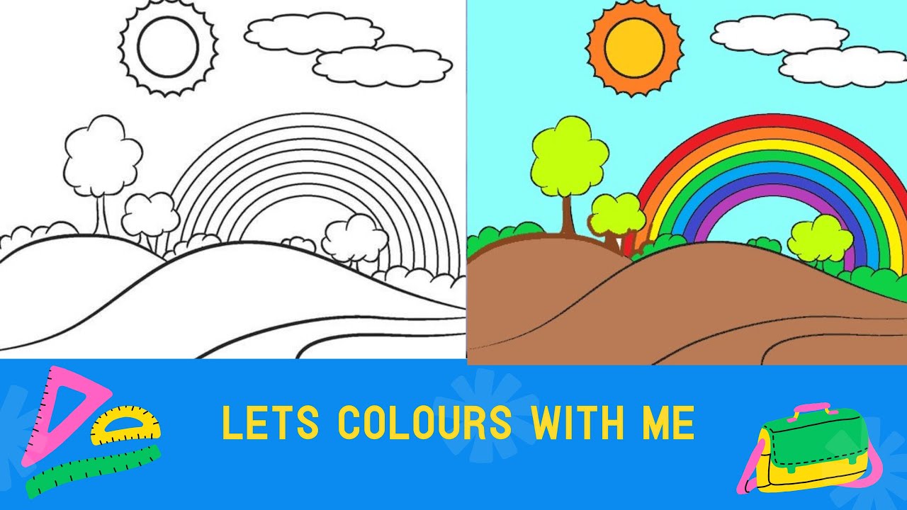 How To Draw Rainbow Mountain Scenery / Rainbow Drawing For Kids - YouTube