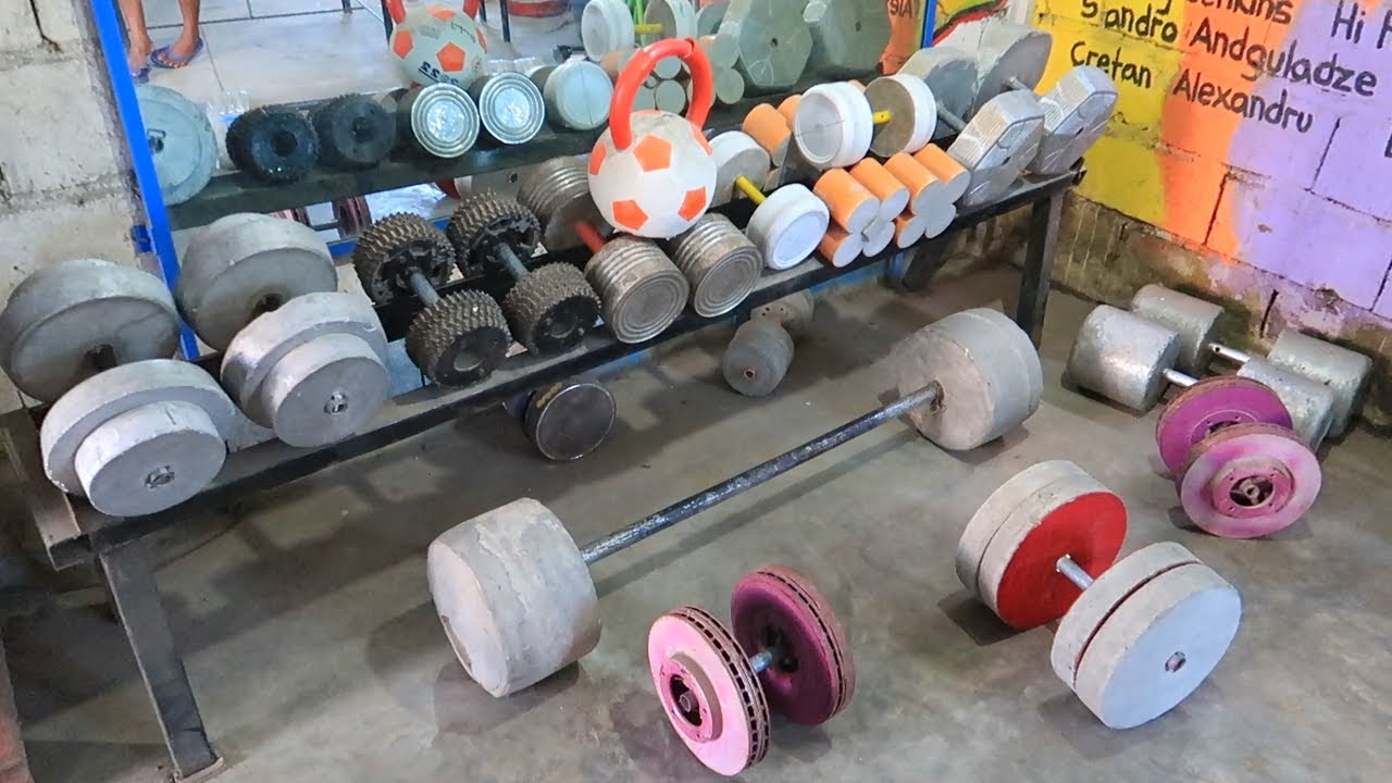 My Homemade Concrete Dumbbells Chest Workout - YouTube