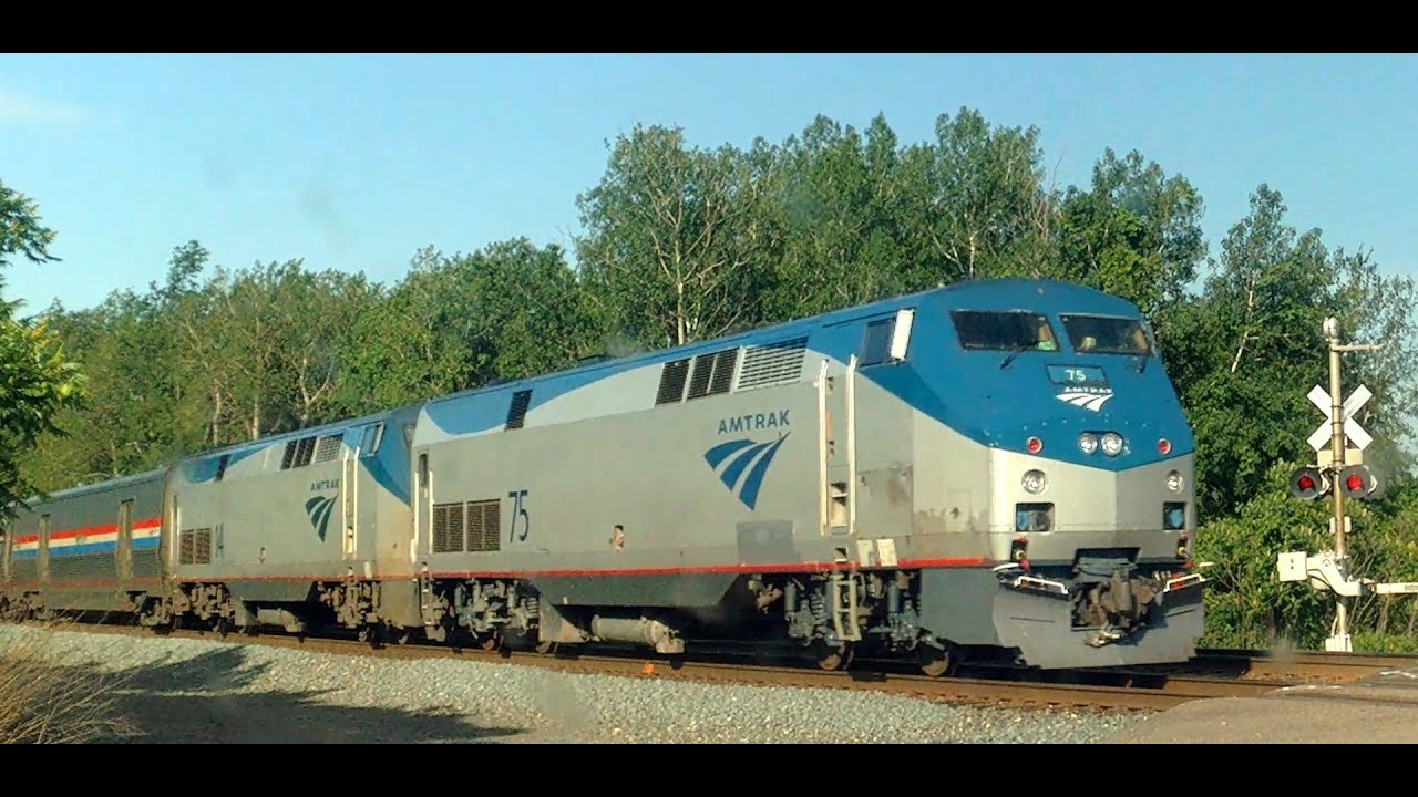 AMTK 75 & 14 lead Amtrak 48 past Pomfret, NY in 4K - YouTube