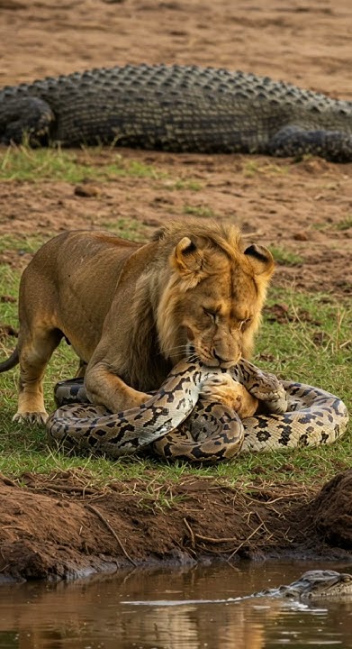 Lion attack a big python #animallife #amazing #wildliferescue #leopard ...