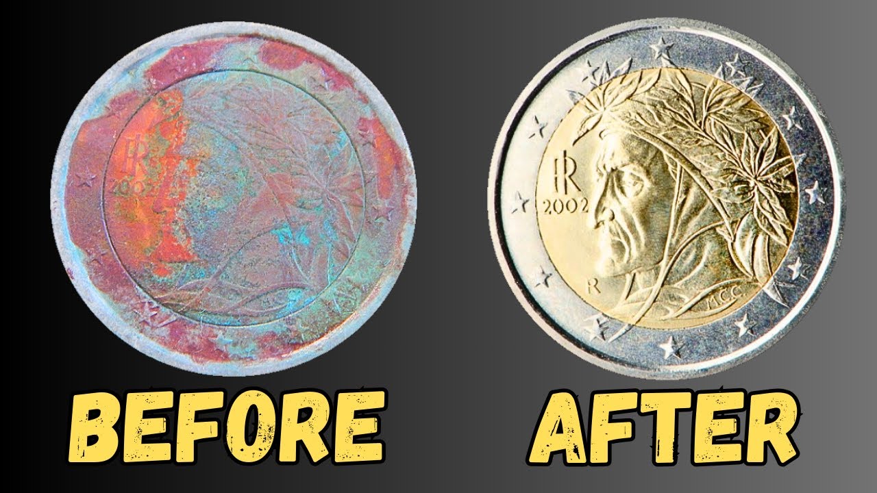 Comment NETTOYER une pièce de monnaie de 2 EUROS - YouTube