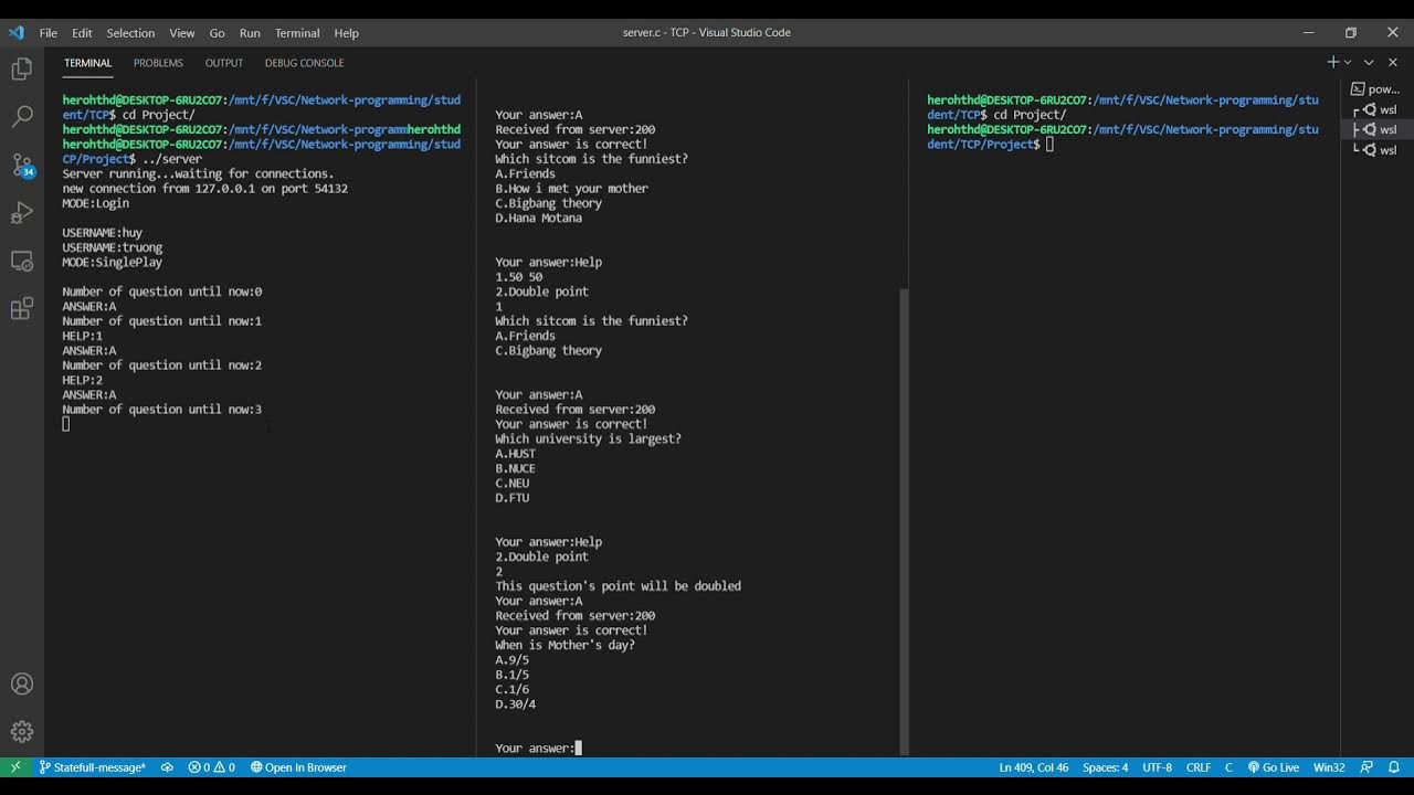 Demo a socket project using C programming langugae - YouTube