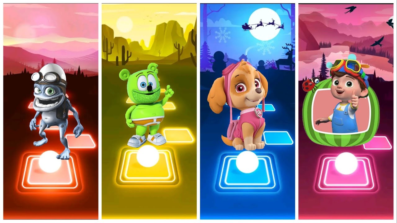 CARZY FROG 🆚 GUMMY BEAR 🆚 SKYE PAW PATROL 🆚. COCOMELON TILES HOP GAMING ...