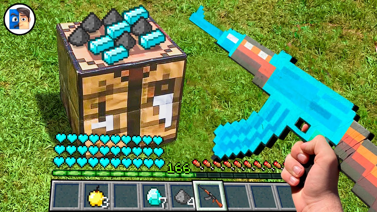 Minecraft in Real Life POV CRAFTING DIAMOND AK-47 GUN Realistic ...