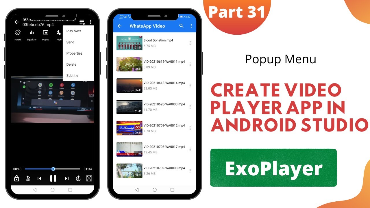 Video Player App in Android Studio (Part 31) | Create Popup Menu in ...