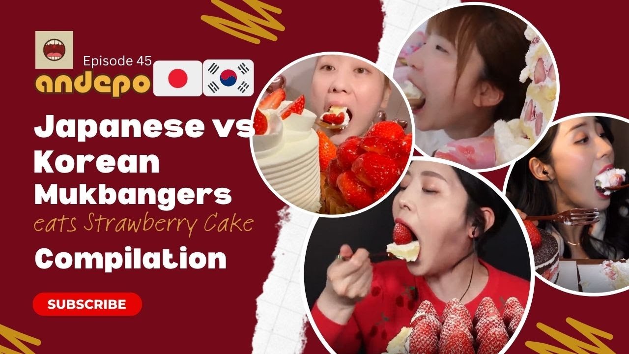 JAPANESE vs KOREAN MUKBANGERS EATS STRAWBERRY CAKE MUKBANG COMPILATION ...