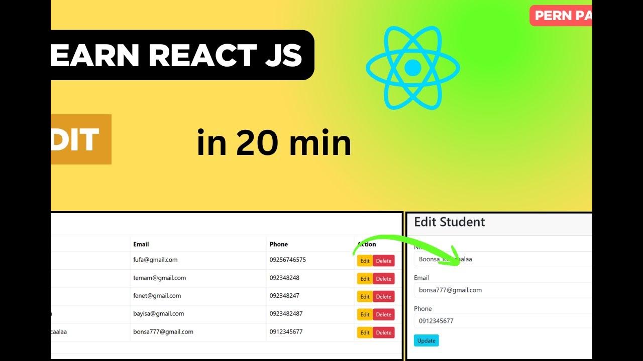 Edit Data in PERN Stack with React JS | Update Student Info Using PostgreSQL, Express & Node ...