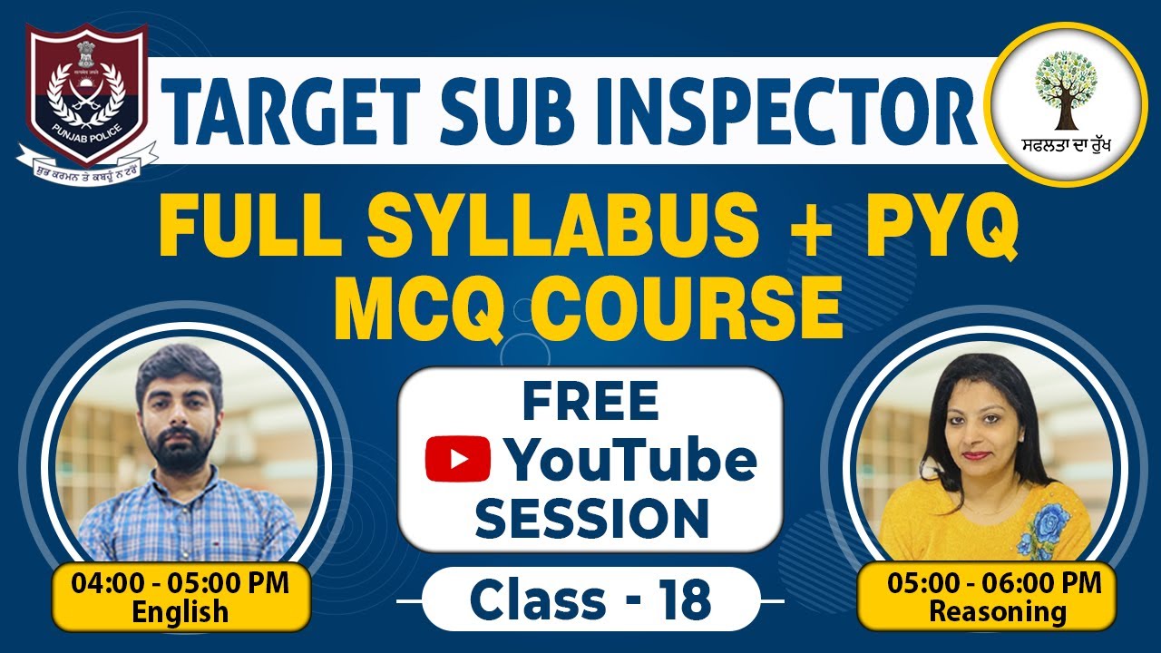 English and Reasoning | Class 18 | FREE YouTube Session | Target Punjab Police Sub-Inspector ...