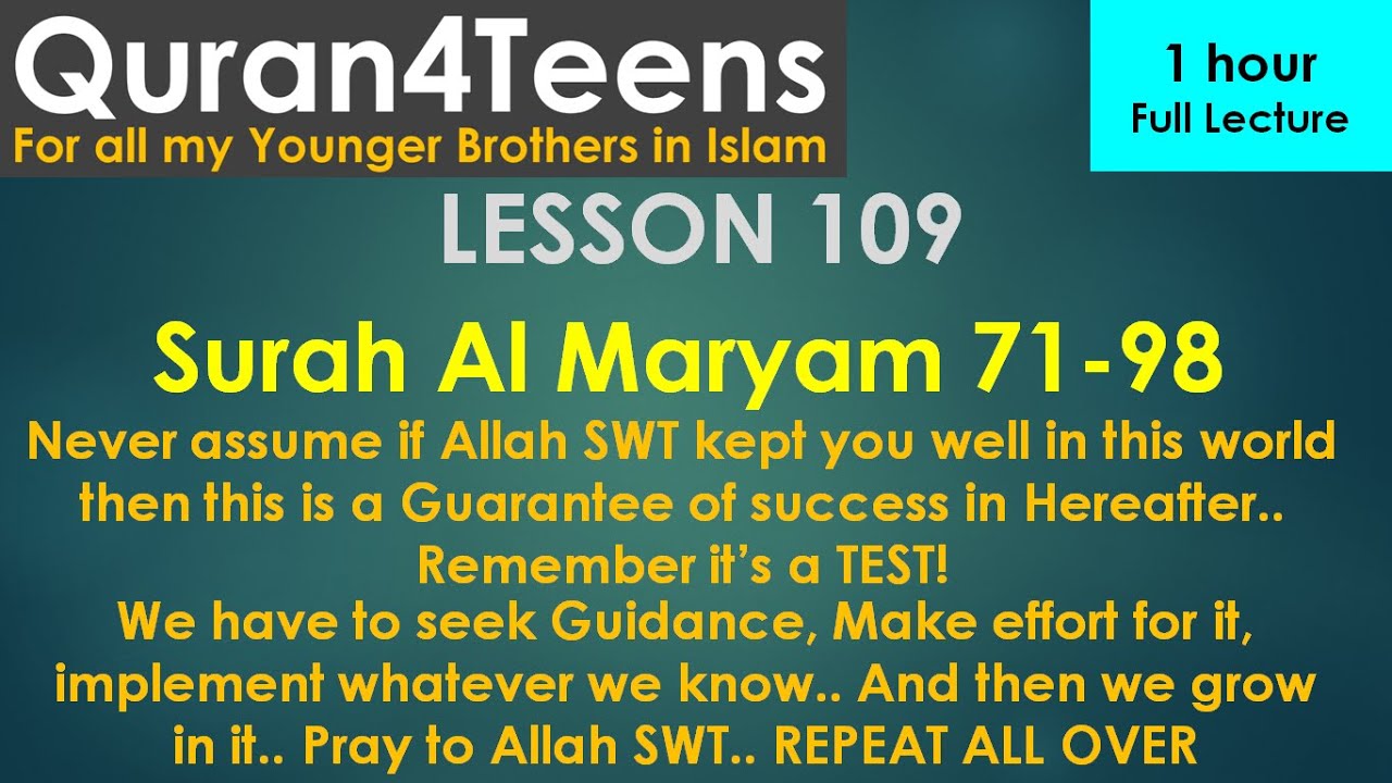 Quran4teens Lesson 109 Surah Al Maryam 71 98 Understand Quran Islam ...