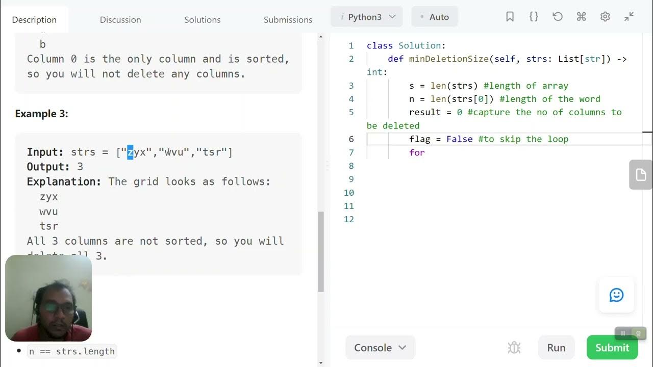 Delete Columns To Make Sorted Leetcode Python Youtube