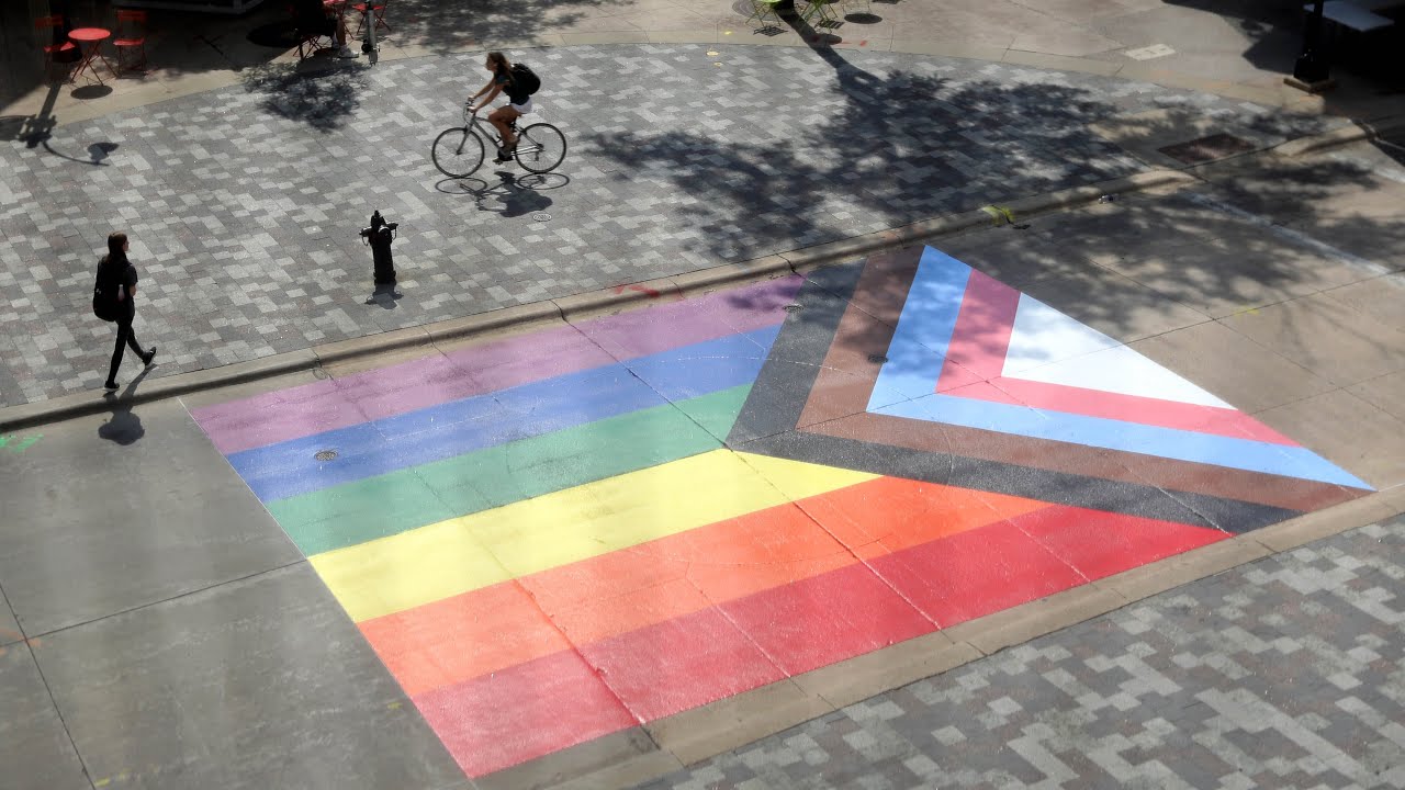 Progress Pride flag installation on State Street - YouTube