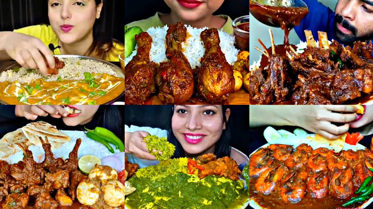 ASMR EATING BUTTER PANEER, CHICKEN CURRY, MUTTON CURRY | BEST INDIAN ...