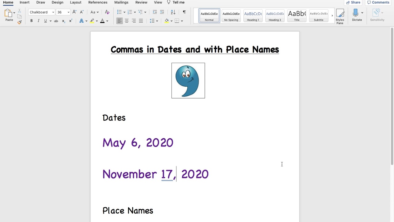 Commas in Dates and with Place Names - YouTube