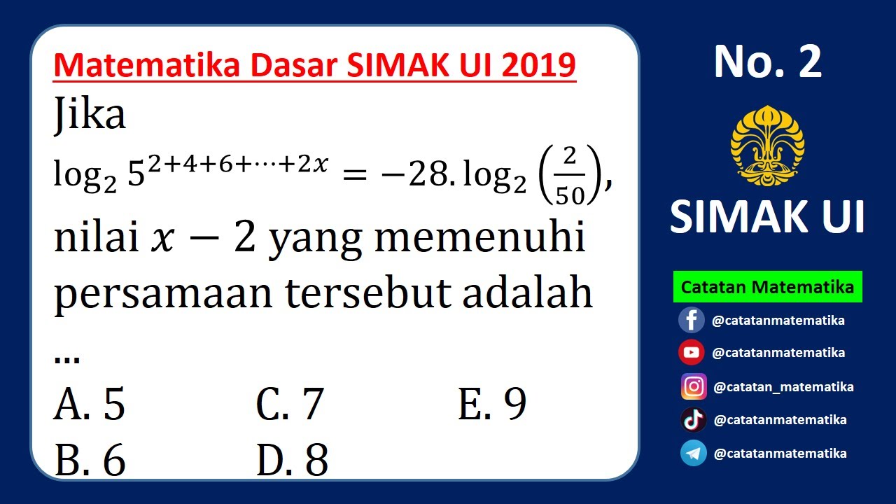 Pembahasan Soal SIMAK UI 2019 No. 2 Matematika Dasar - Persamaan ...