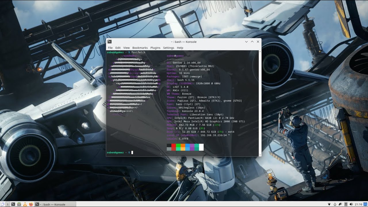 Gentoo Linux con escritorio lxqt, muestro como colorear las salidas de ...