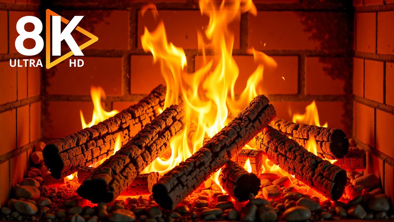 Cozy Fireplace 8K (3 HOURS). Fireplace with Crackling Fire Sounds ...