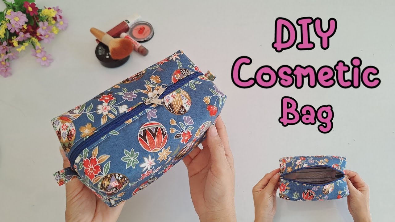 DIY Cosmetic Bag. How to sew make up bag. simple bag. cosmetic sewing tutorial. cute fabric box ...