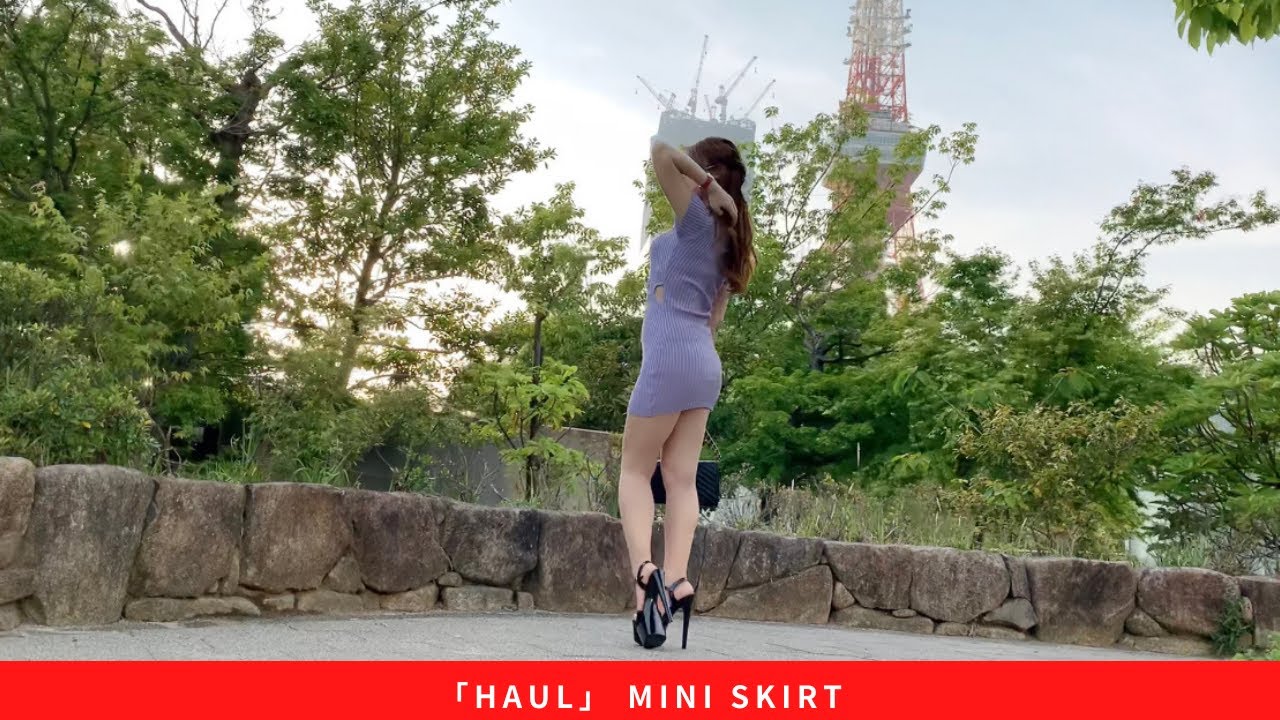 【HAUL】try on mini dress walking with black high heel ミニスカボディコン、ワンピ ...