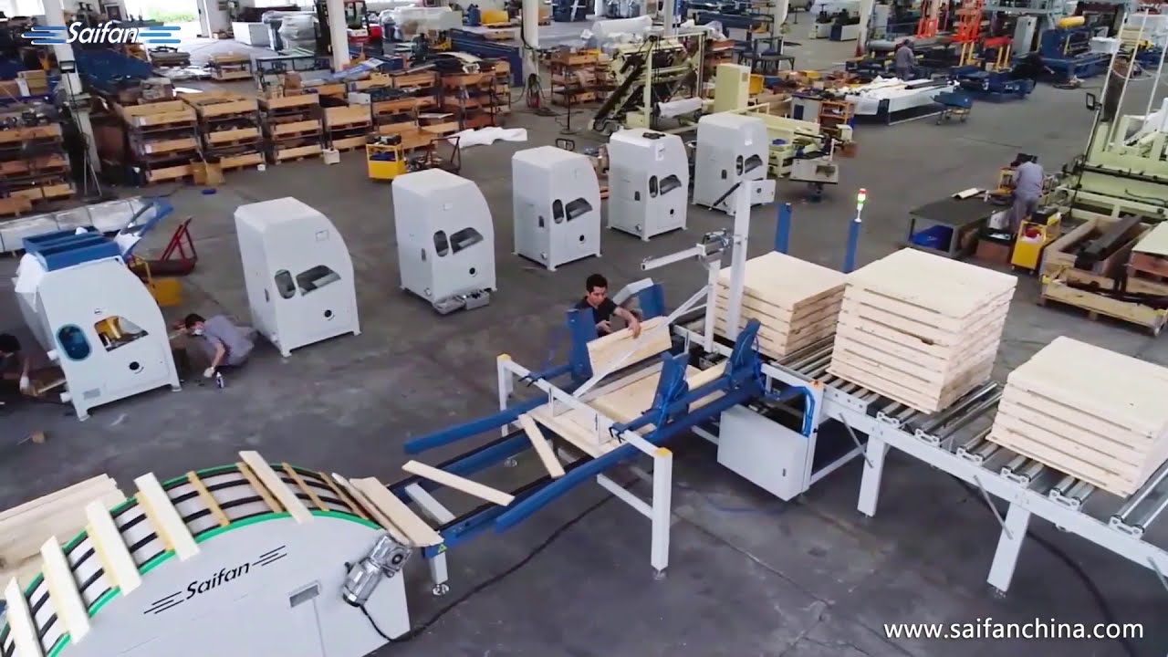 SF8010 wood stacking table wood stacker - YouTube