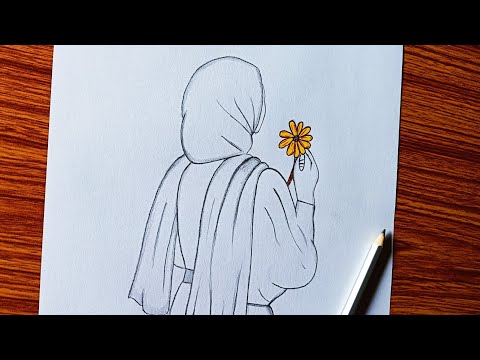 Beautiful Girl With Hijab - Pencil Sketch drawing Tutorial / Muslim Girl Drawing